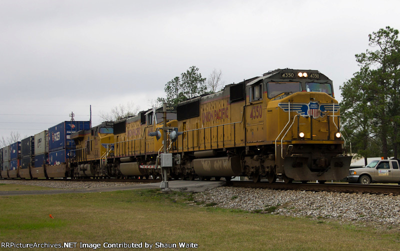 UP Intermodal with UP SD70M 4350 on a stormy day